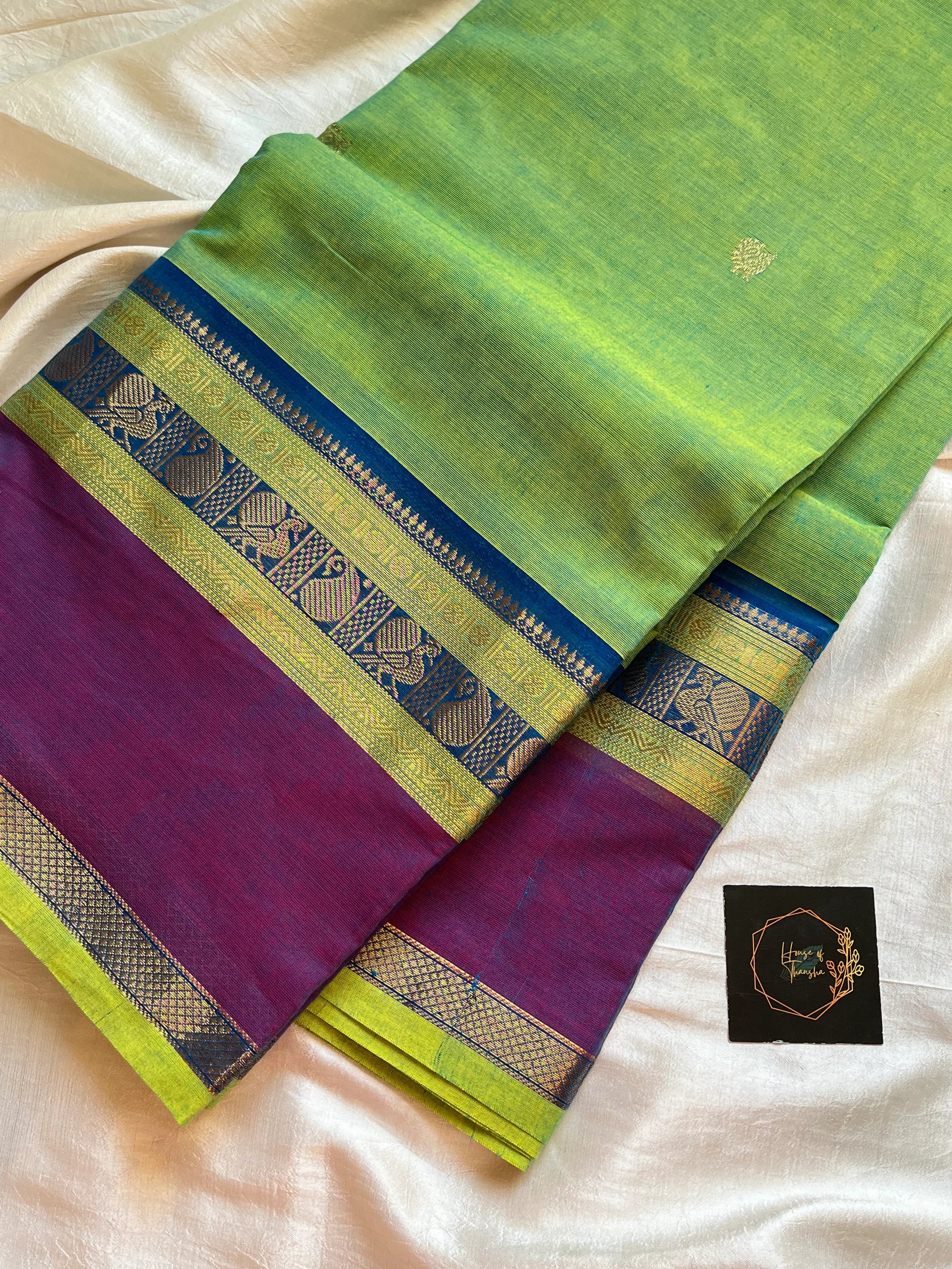 Throne Edit – Blue Chettinadu Cotton Saree with Pink Border & Grand ...